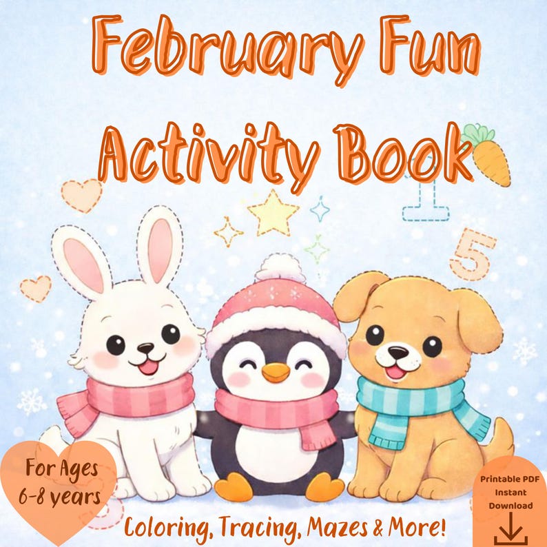 February Kids Activity Book | Winter Animals Coloring Pages (printable ...