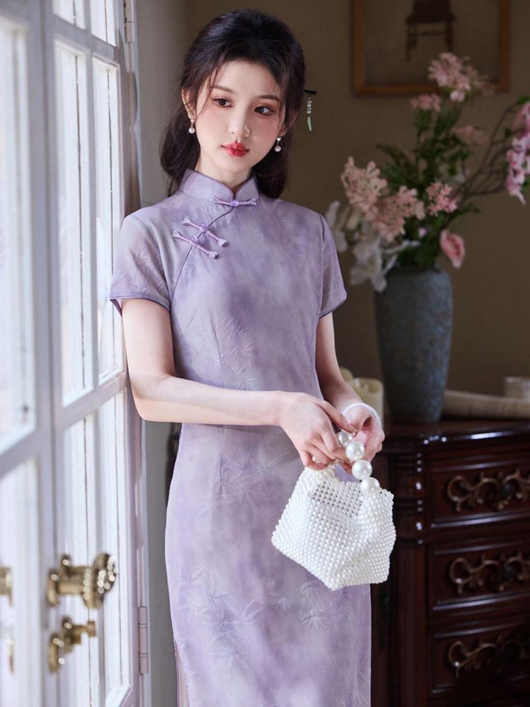 Purple Modified Cheongsam Dress, Elegant Youthful Style, Spring Summer ...