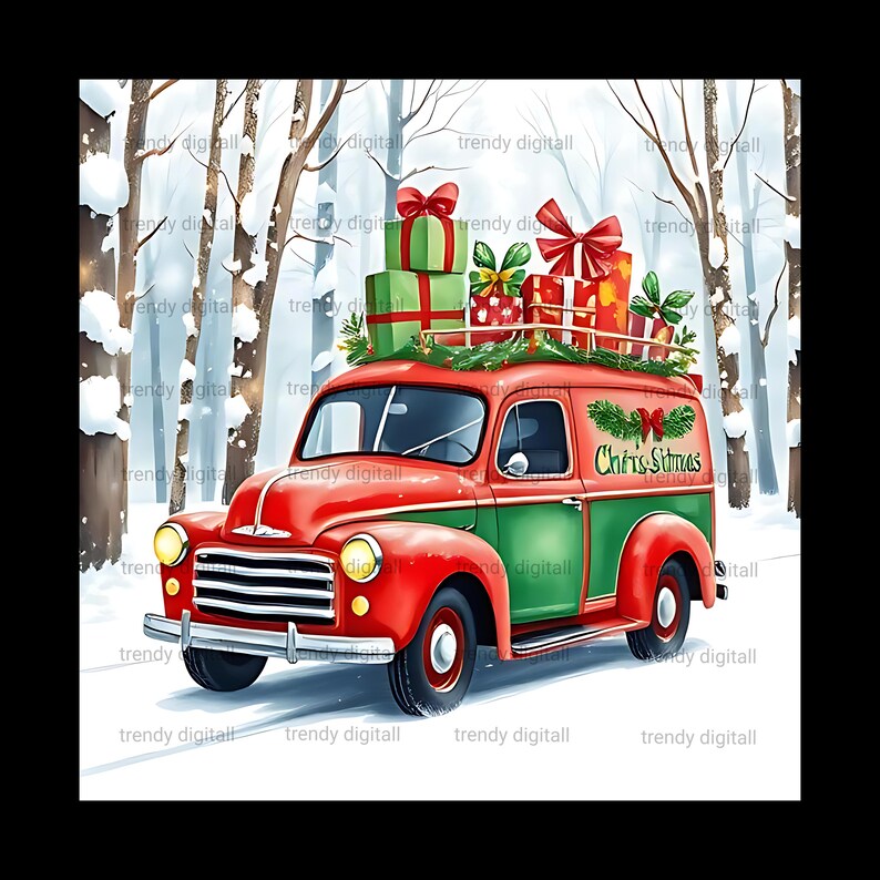 Christmas Car Clipart | Vintage Truck With Gifts (digital Download) - Etsy