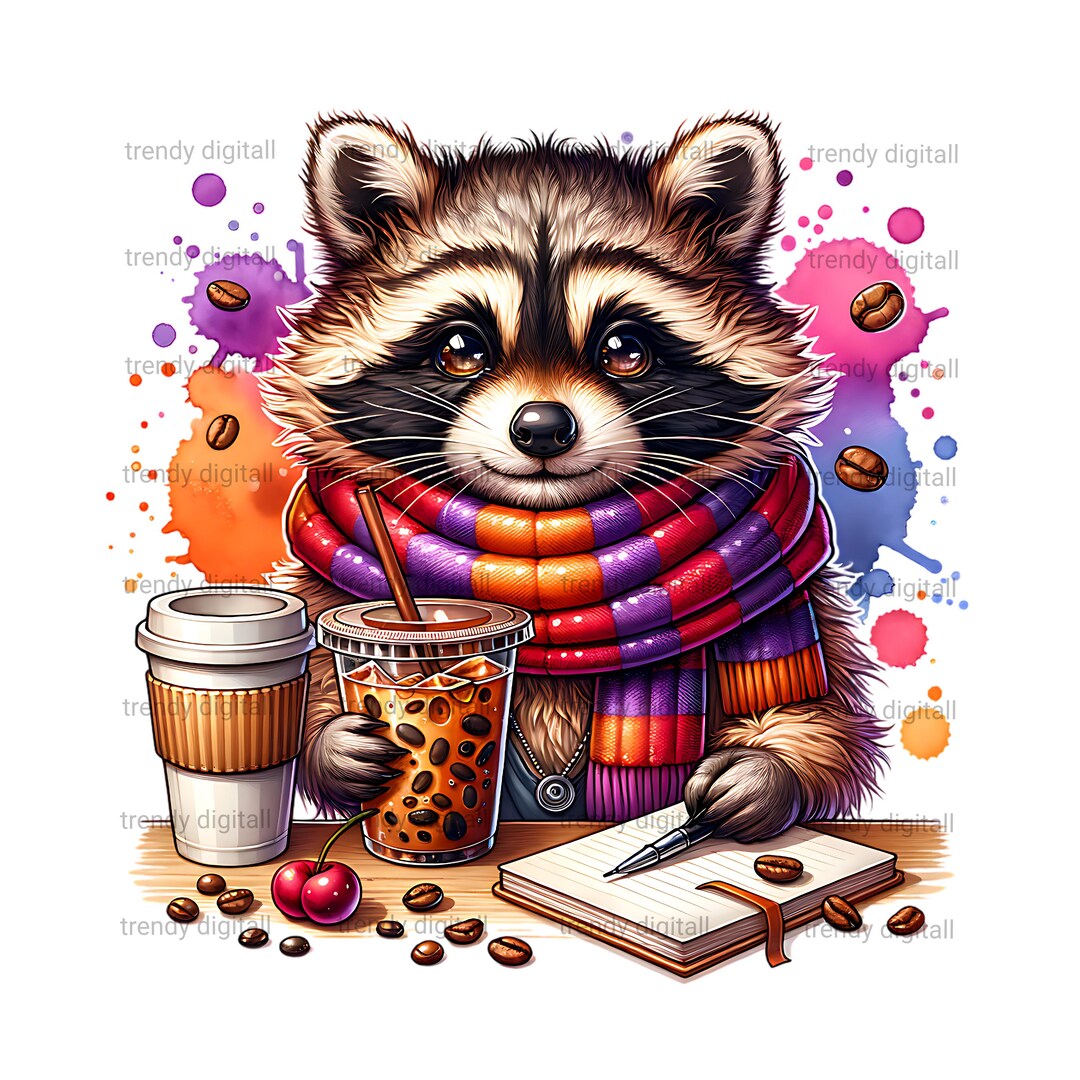 Coffee Animals Clipart | Kawaii Cafe PNG Bundle (4096x4096 Px) - Etsy