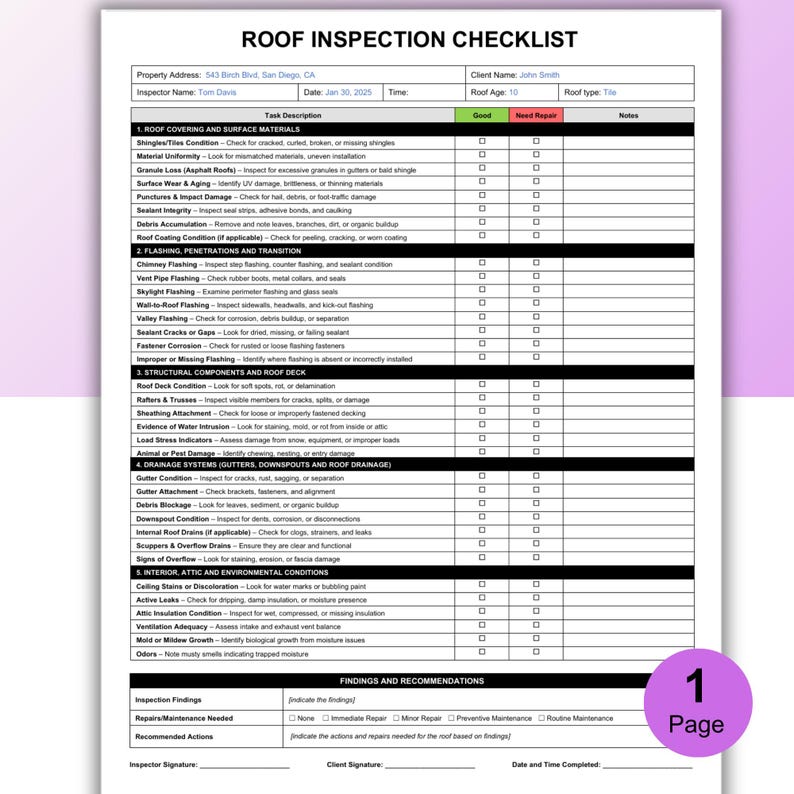 Roof Inspection Checklist, Roofing Inspection Form Commercial ...
