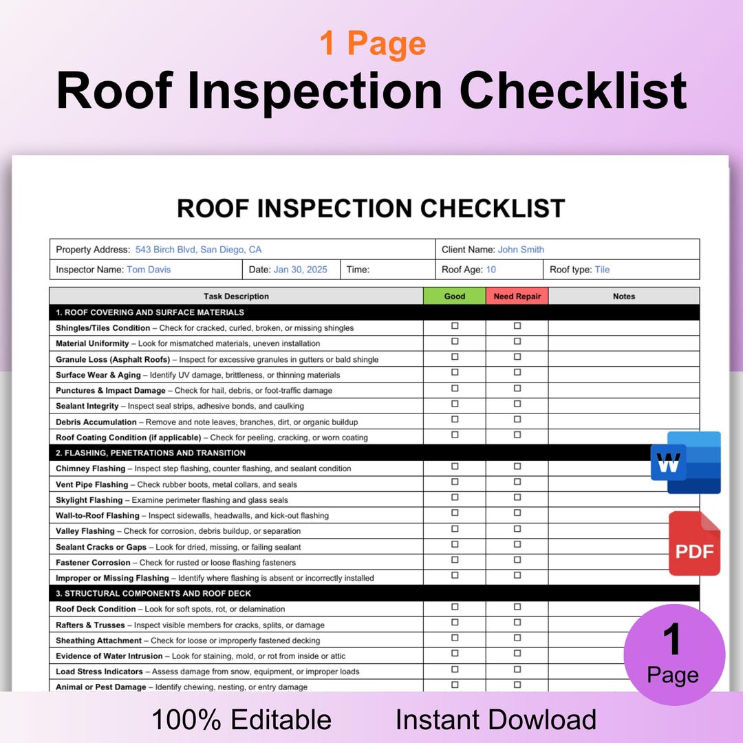 Roof Inspection Checklist, Roofing Inspection Form Commercial ...