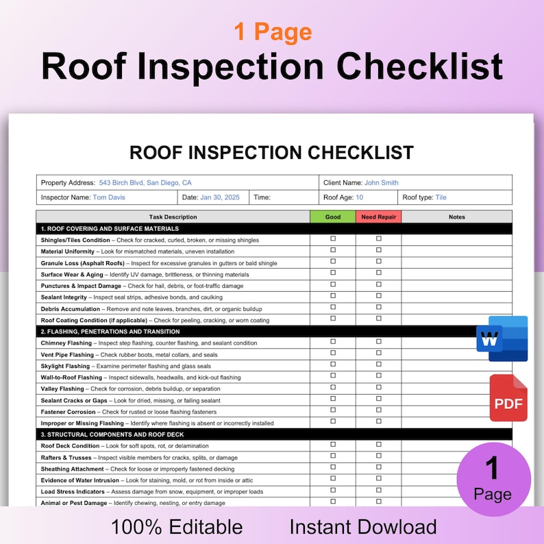 Roof Inspection Checklist, Roofing Inspection Form Commercial ...