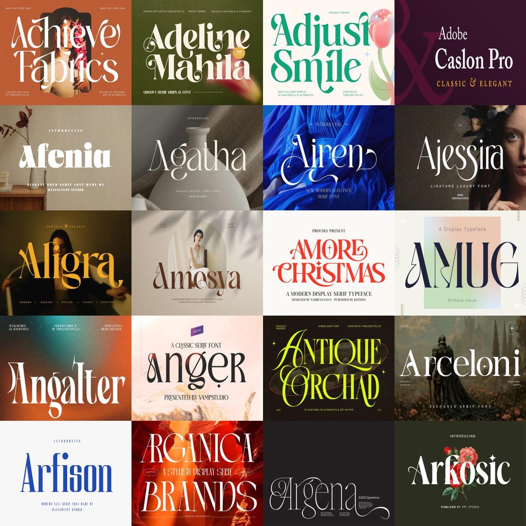 20 Serif Font Bundle - Modern Serif Fonts, Elegant Branding Fonts, Logo ...