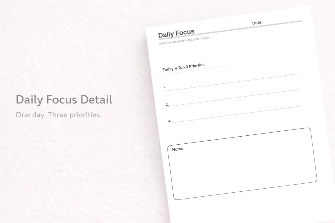 Daily Focus Sheet Printable – Minimal Daily Planner for Calm ...