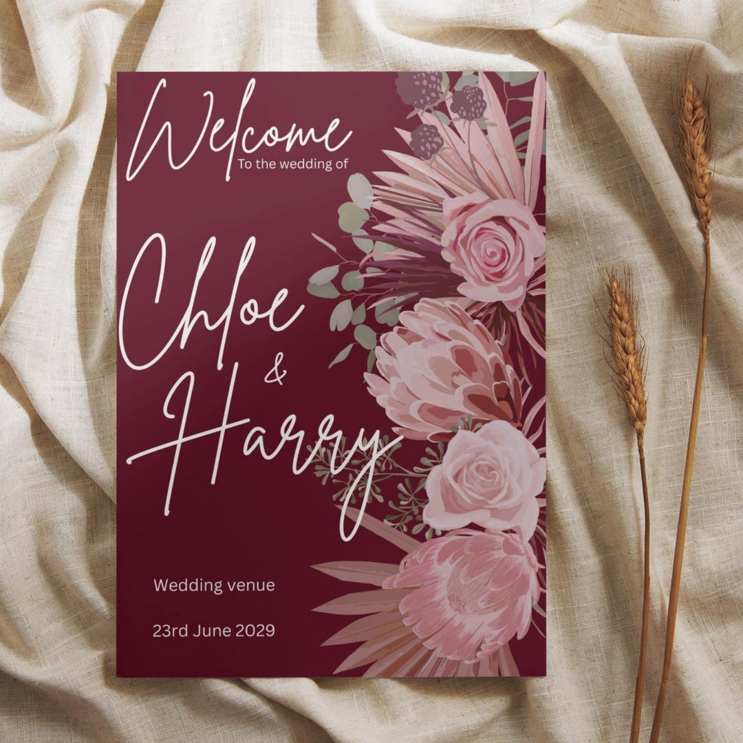 Elegant Burgundy Floral Welcome Sign Template | Editable Canva Welcome ...