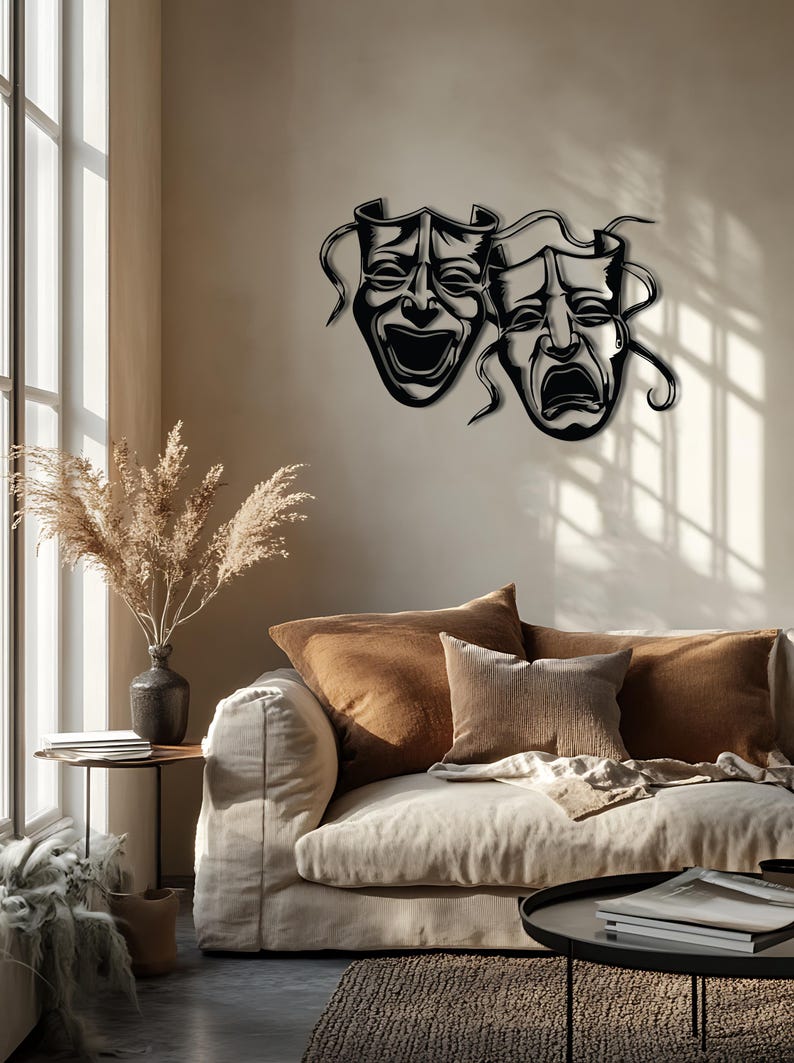 Comedy and Tragedy Theater Masks Metal Wall Art Dramatic Expression ...