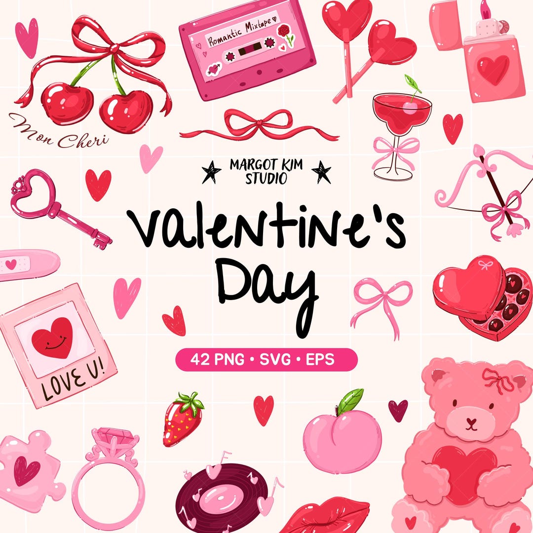 Valentine’s Day Clipart Bundle PNG SVG EPS – Cute Romantic Love Icons ...