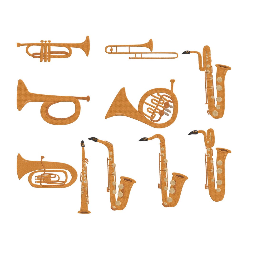 Musical Instrument Embroidery Design, Brass Wind Music Band Instrument ...