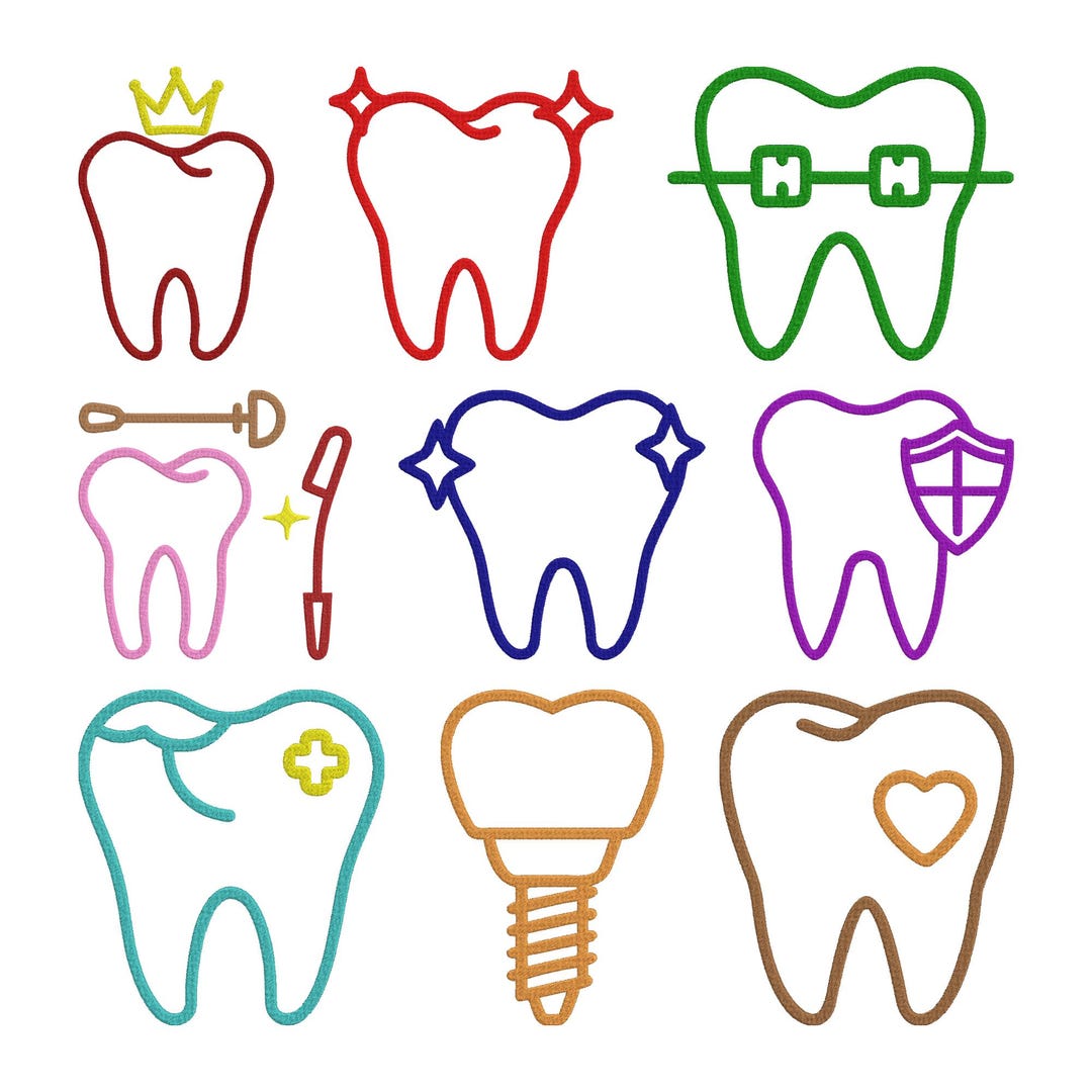 Tooth Dental Line Art Embroidery Design, Dental Tooth Line Art Machine ...