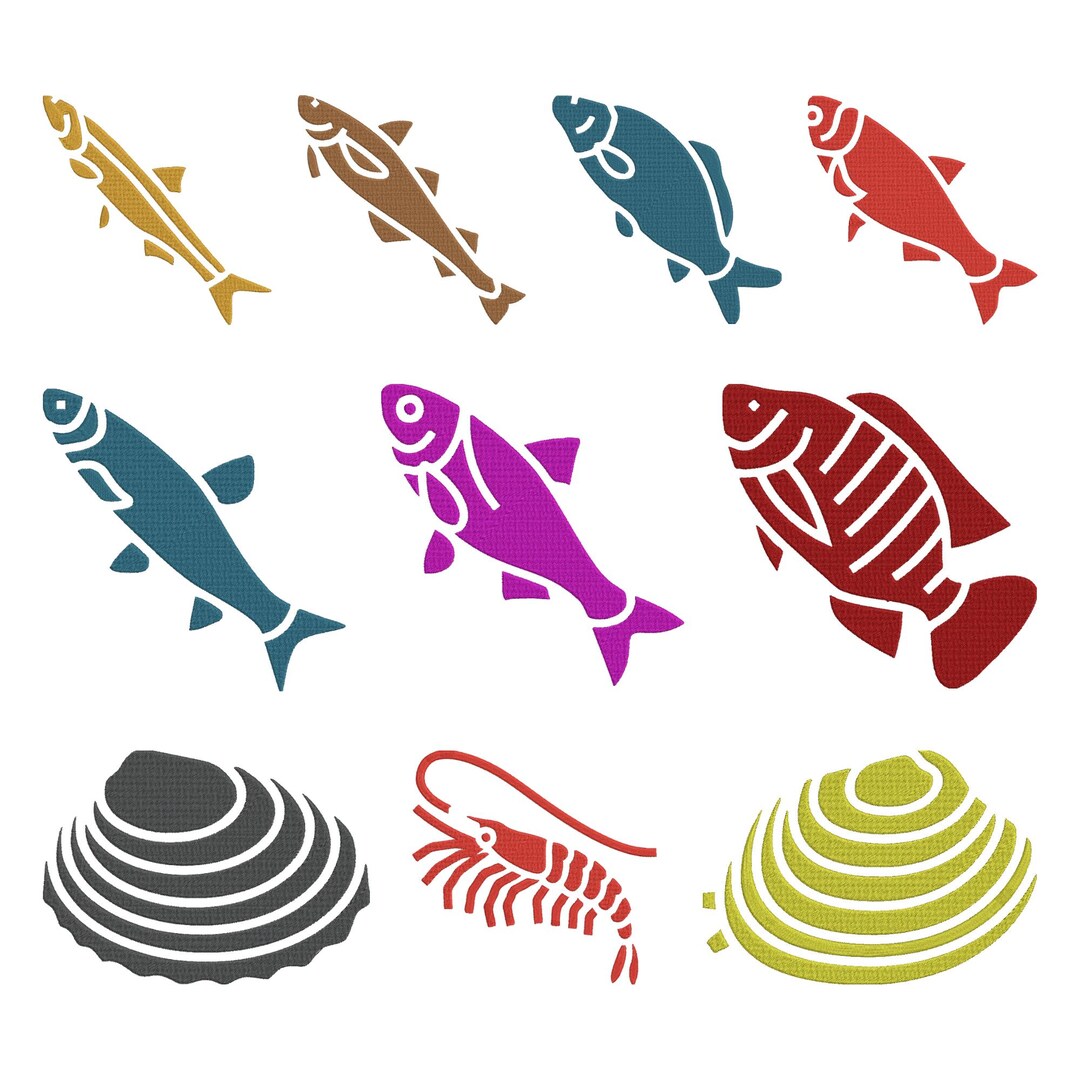 Fish Seafood Marine Animal Embroidery Design, Seafood Marine Animal ...