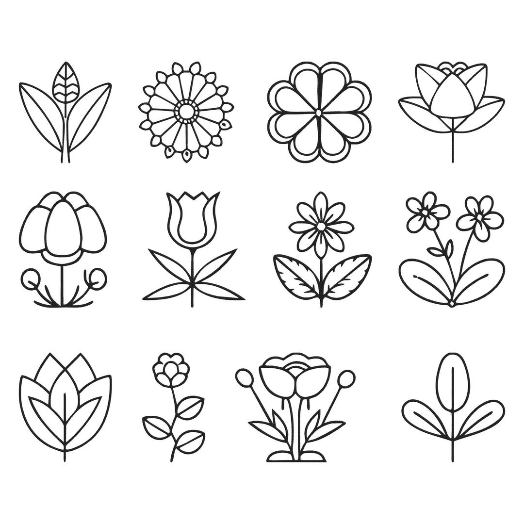 Minimal Floral Line Art Embroidery Design, Simple Outline Flower ...