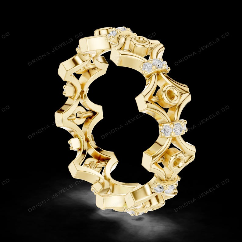 Buy Diamond Wave Band Ring – Modern Solid Gold Wedding Band Alternative ...