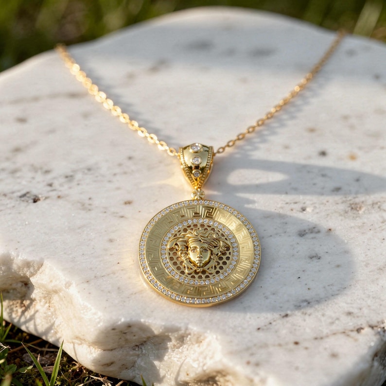 Buy Medusa Inspired Diamond Medallion Pendant in 14K Rose Gold Online ...