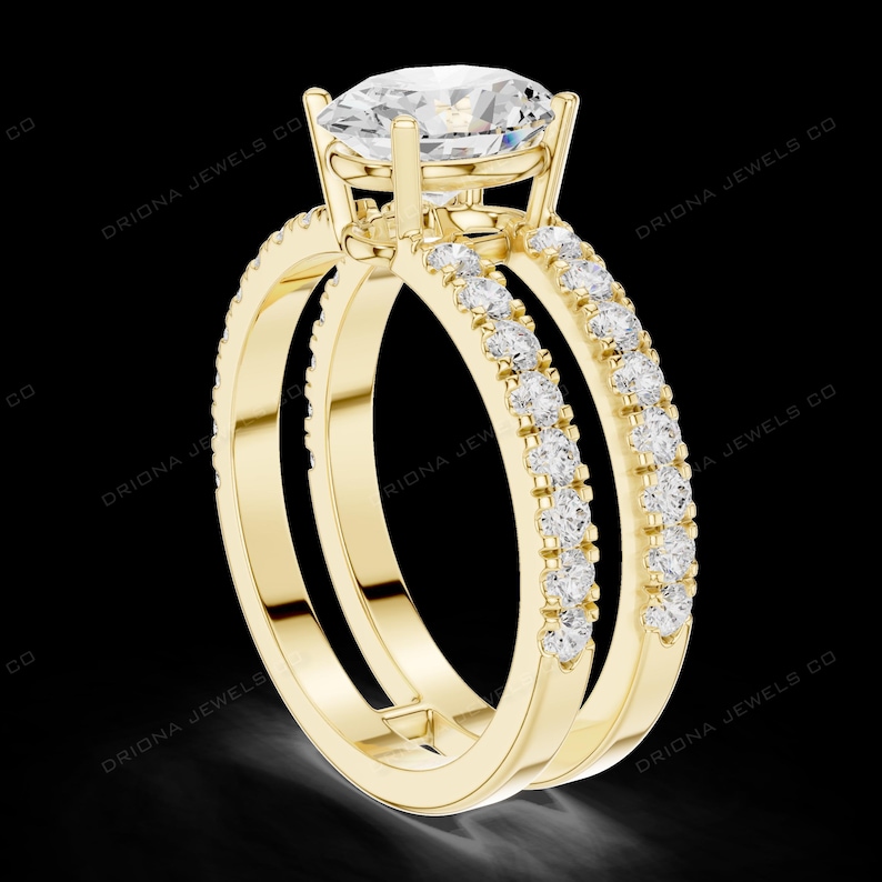 Buy Oval Diamond Engagement Ring With Double Band and Pavé Accents ...