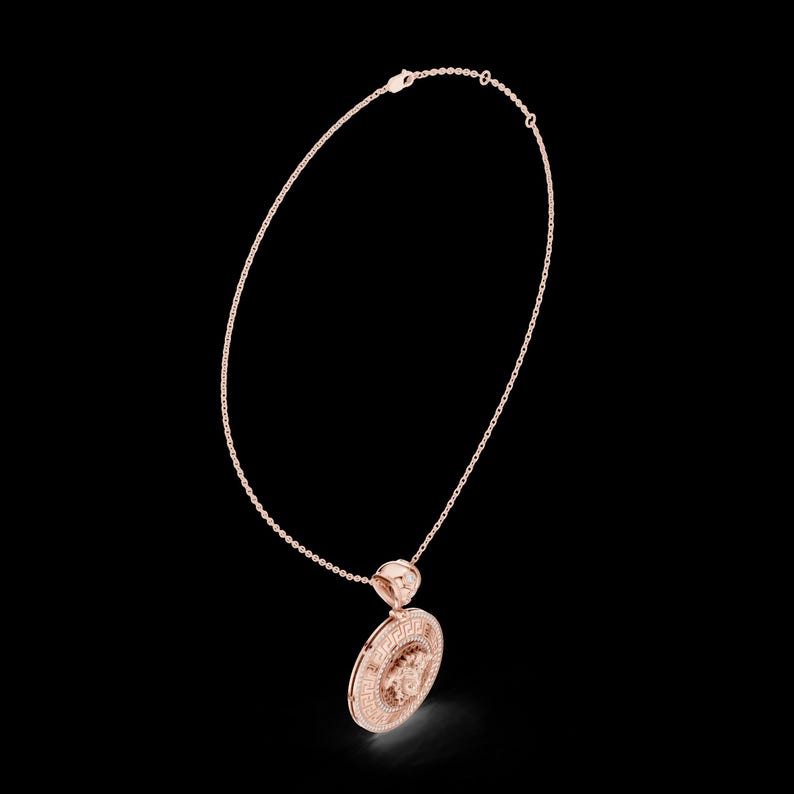 Buy Medusa Inspired Diamond Medallion Pendant in 14K Rose Gold Online ...