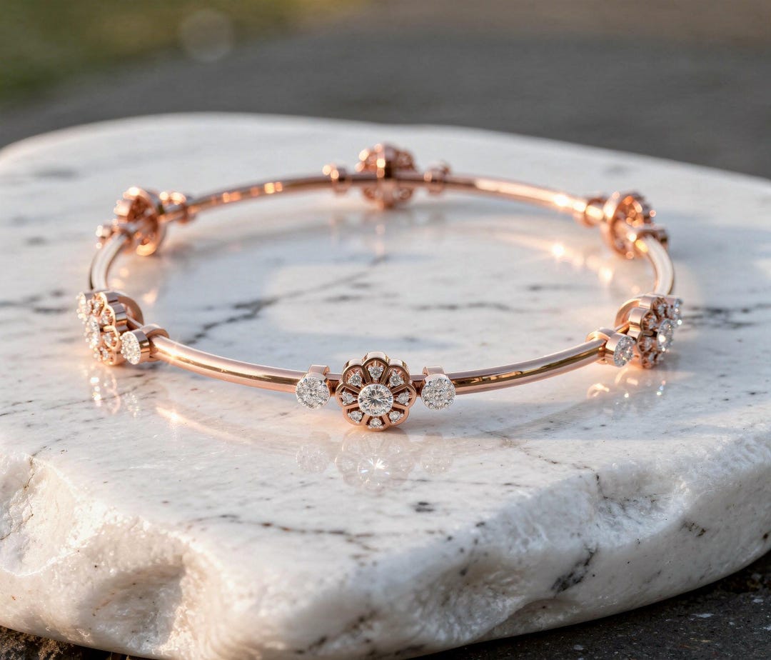 Floral Diamond Bangle Bracelet, Sterling Silver or Solid Gold - Etsy