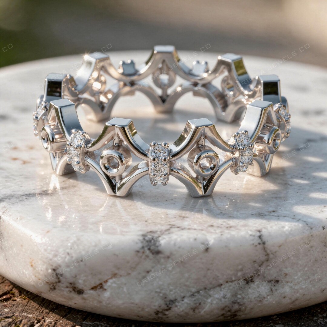 Buy Diamond Wave Band Ring – Modern Solid Gold Wedding Band Alternative ...