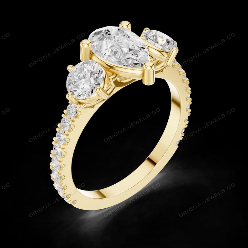 Buy Pear Cut Engagement Ring With Round Side Stones Online in India - Etsy