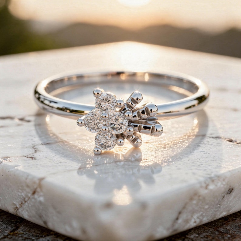 Buy Floral Diamond Cluster Ring, Solid Gold or Sterling Silver Online ...