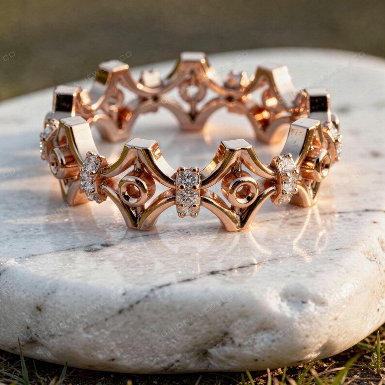Buy Diamond Wave Band Ring – Modern Solid Gold Wedding Band Alternative ...