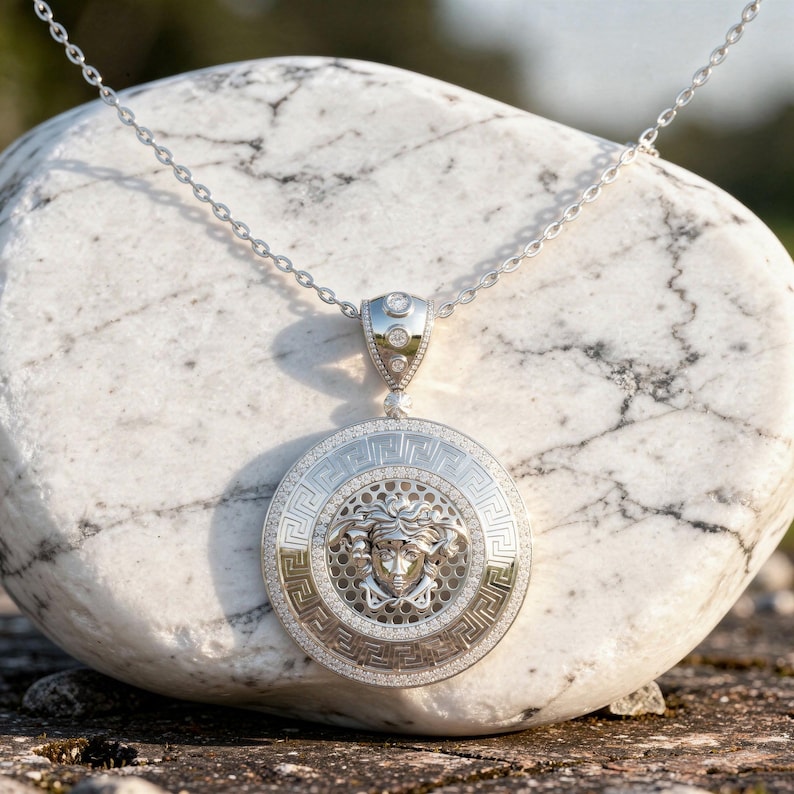 Buy Medusa Inspired Diamond Medallion Pendant in 14K Rose Gold Online ...