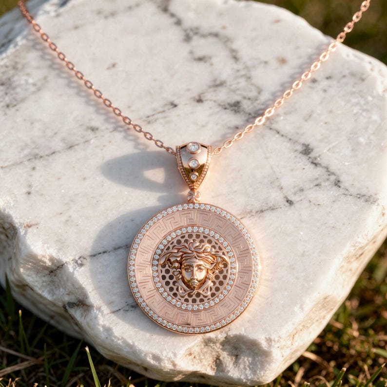 Buy Medusa Inspired Diamond Medallion Pendant in 14K Rose Gold Online ...