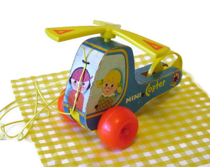 Fisher Price Mini-copter Childs Wooden Pull Toy Helicopter Vintage 1970 ...