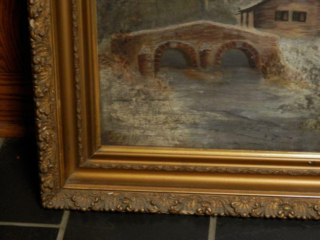 Antique Oil Painting With Ornate Gold Gilt Frame, Rural Old World ...