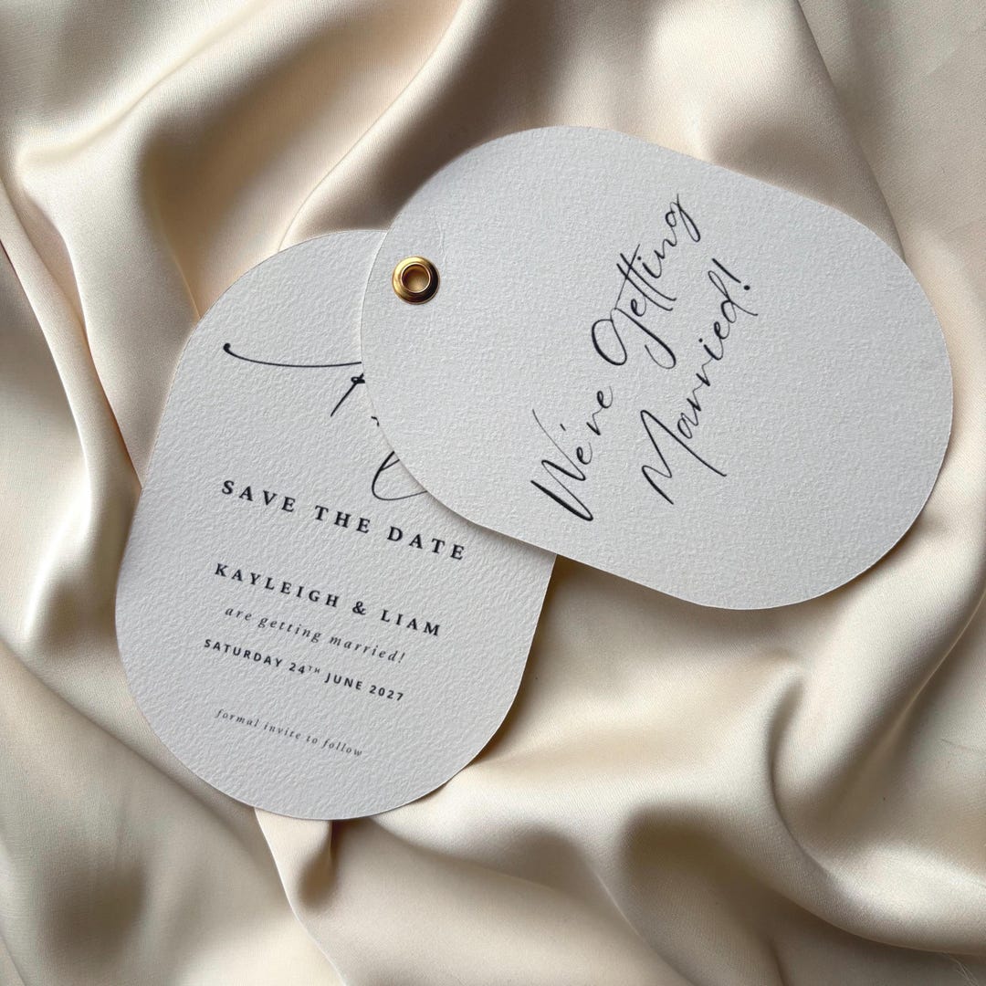 Pebble Swivel Save the Date | Cream Hammered Card | Wedding Invite - Etsy