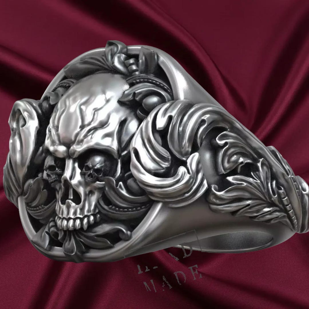 Sterling Silver Skull Ring: Gothic Biker Design, Comfort Fit - Etsy