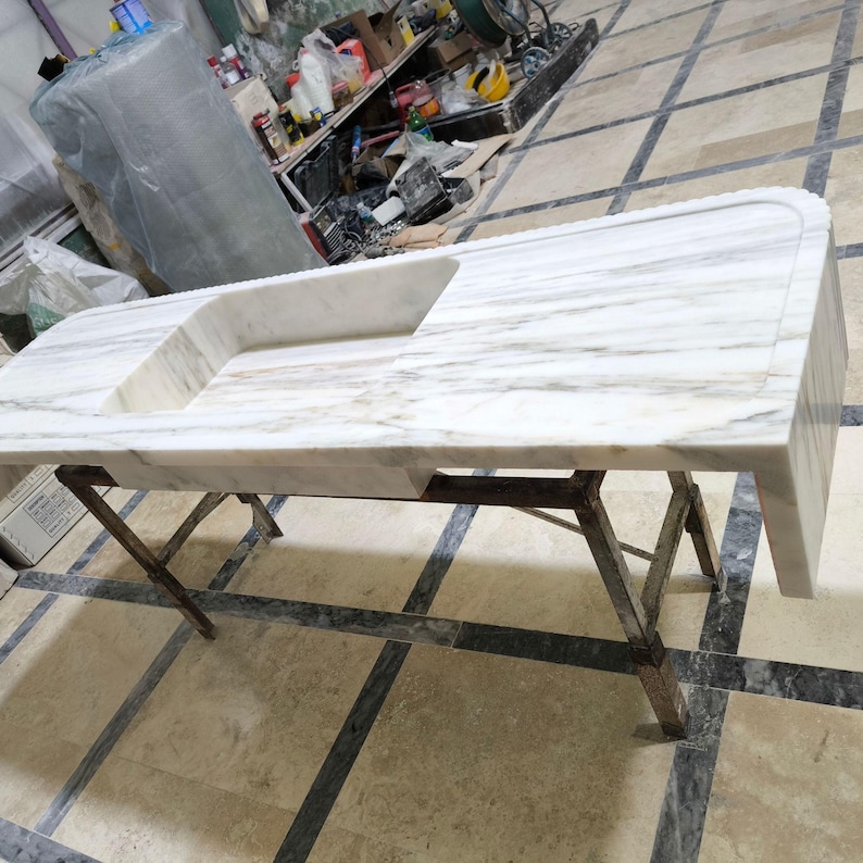 Hand Carved Carrara Marble Vessel Sink: Fluted Front, Rounded Corner - Etsy