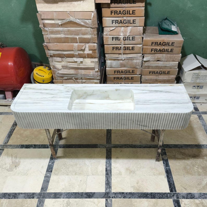 Hand Carved Carrara Marble Vessel Sink: Fluted Front, Rounded Corner - Etsy