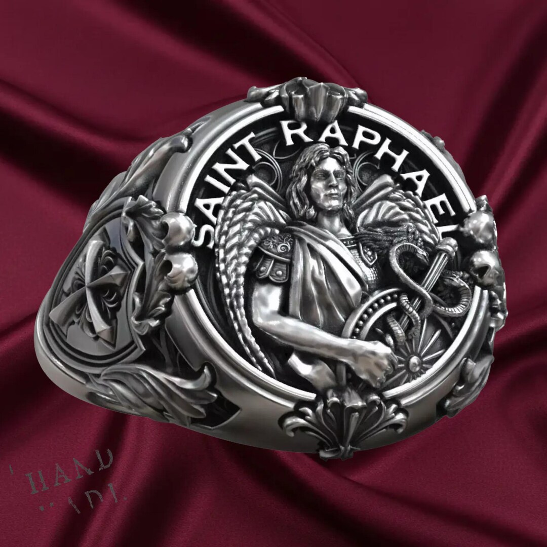 Saint Raphael Archangel Ring - Shield Style With Caduceus Symbol - Etsy