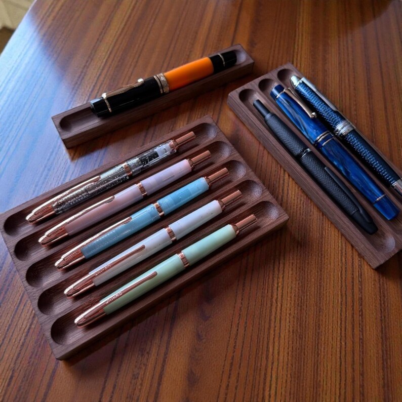 Walnut Wood Pen Tray Organizer for Fountain Pens | Minimalist Desk ...
