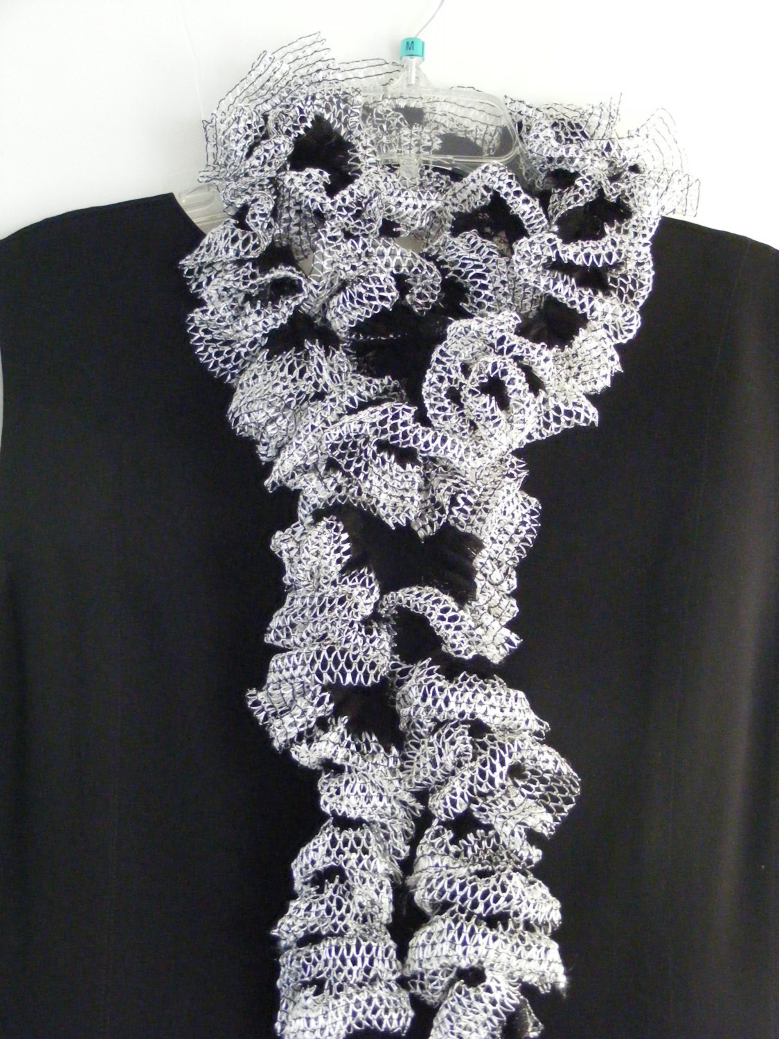 Black & White Starbella Lace Crocheted Ruffled Scarf - Etsy