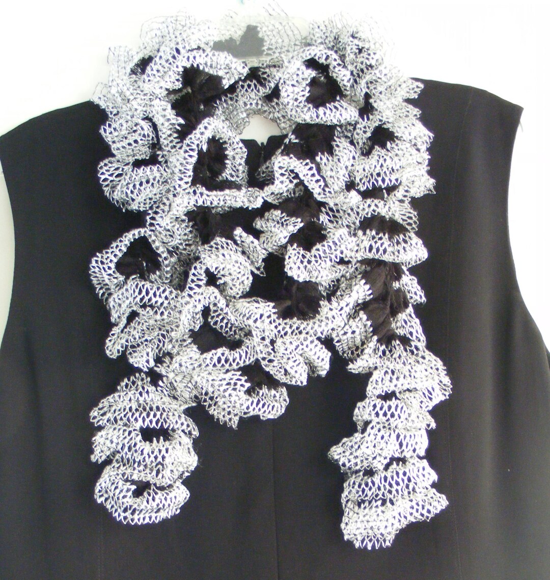 Black & White Starbella Lace Crocheted Ruffled Scarf - Etsy
