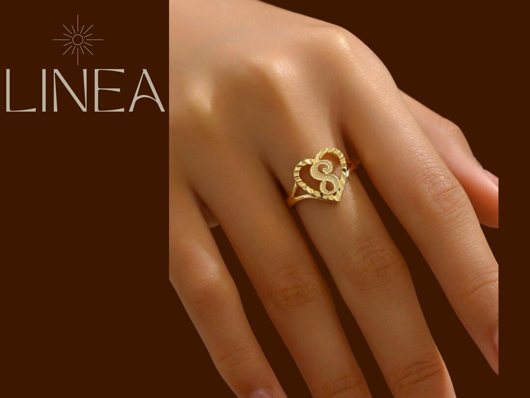 Gold Heart Initial Adjustable Ring Vintage Letter Jewelry - Etsy