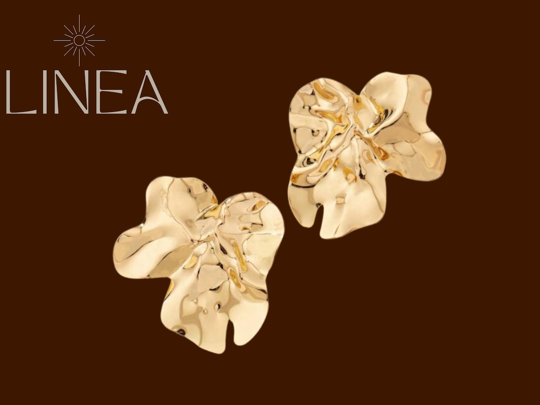 Gold Abstract Flower Stud Earrings Minimalist Luxury Geometric Jewelry ...