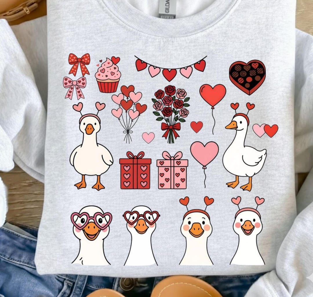 Valentine Goose Clipart Set - Cute Duck Heart PNG - Romantic Animal ...
