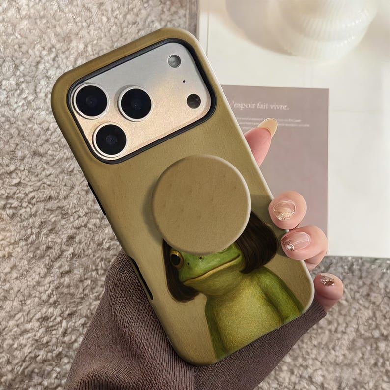 Cute Frog With Bob Haircut Phone Case, Quirky Cartoon Frog Cover ...