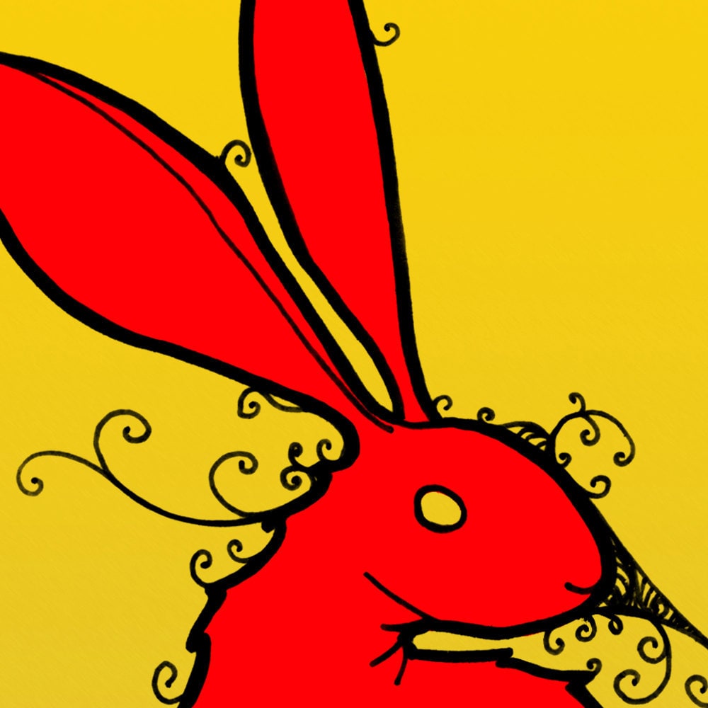 Zodiac Rabbit Art Large Print 11x17 Poster Fall Autumn Red Yellow Gold ...