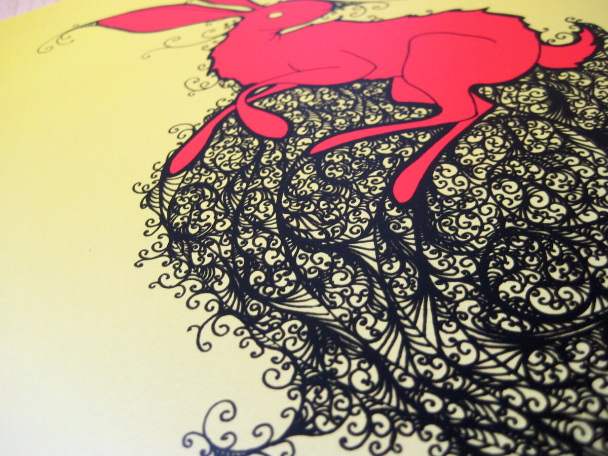 Zodiac Rabbit Art Large Print 11x17 Poster Fall Autumn Red Yellow Gold ...