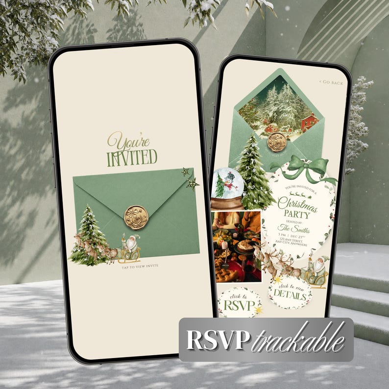Christmas Party Website, Holiday Invitation, Green and Gold, Christmas ...