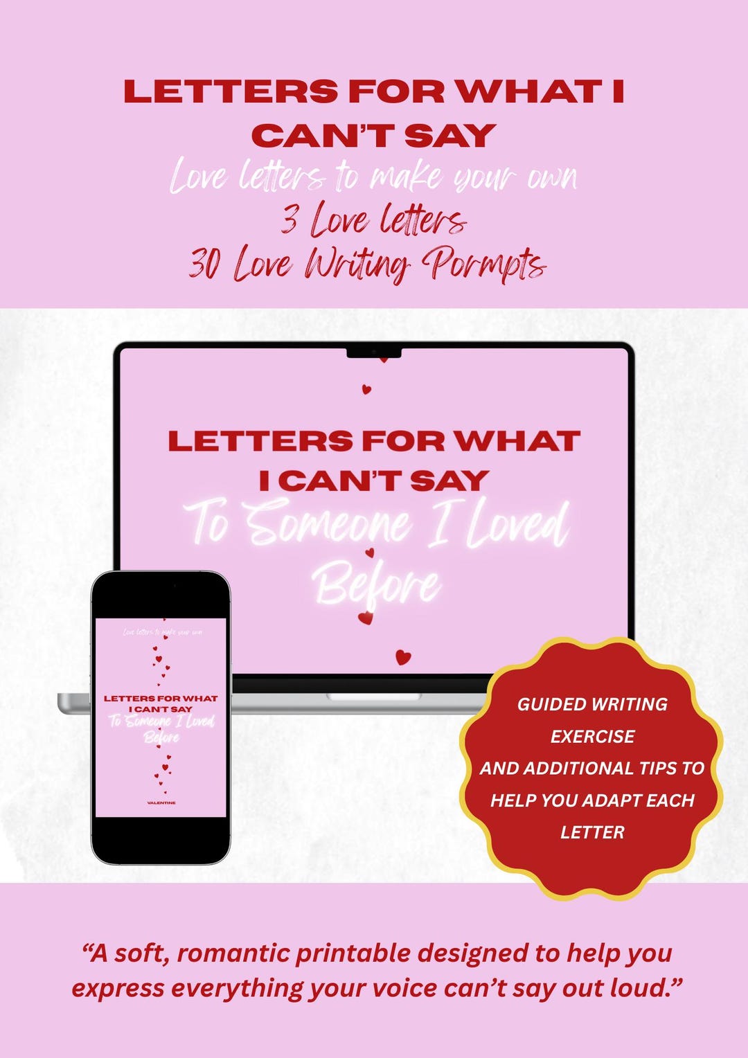 Love Letters Writing Prompts – Emotional Closure Template (digital ...