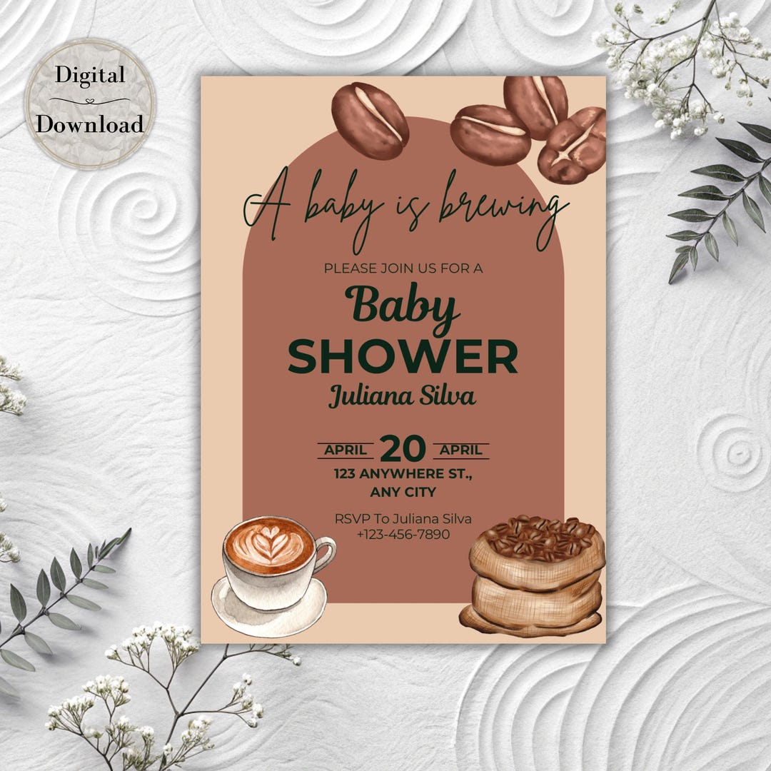 Coffee Baby Shower Invitation, Mocha Theme, Gender Neutral (digital ...