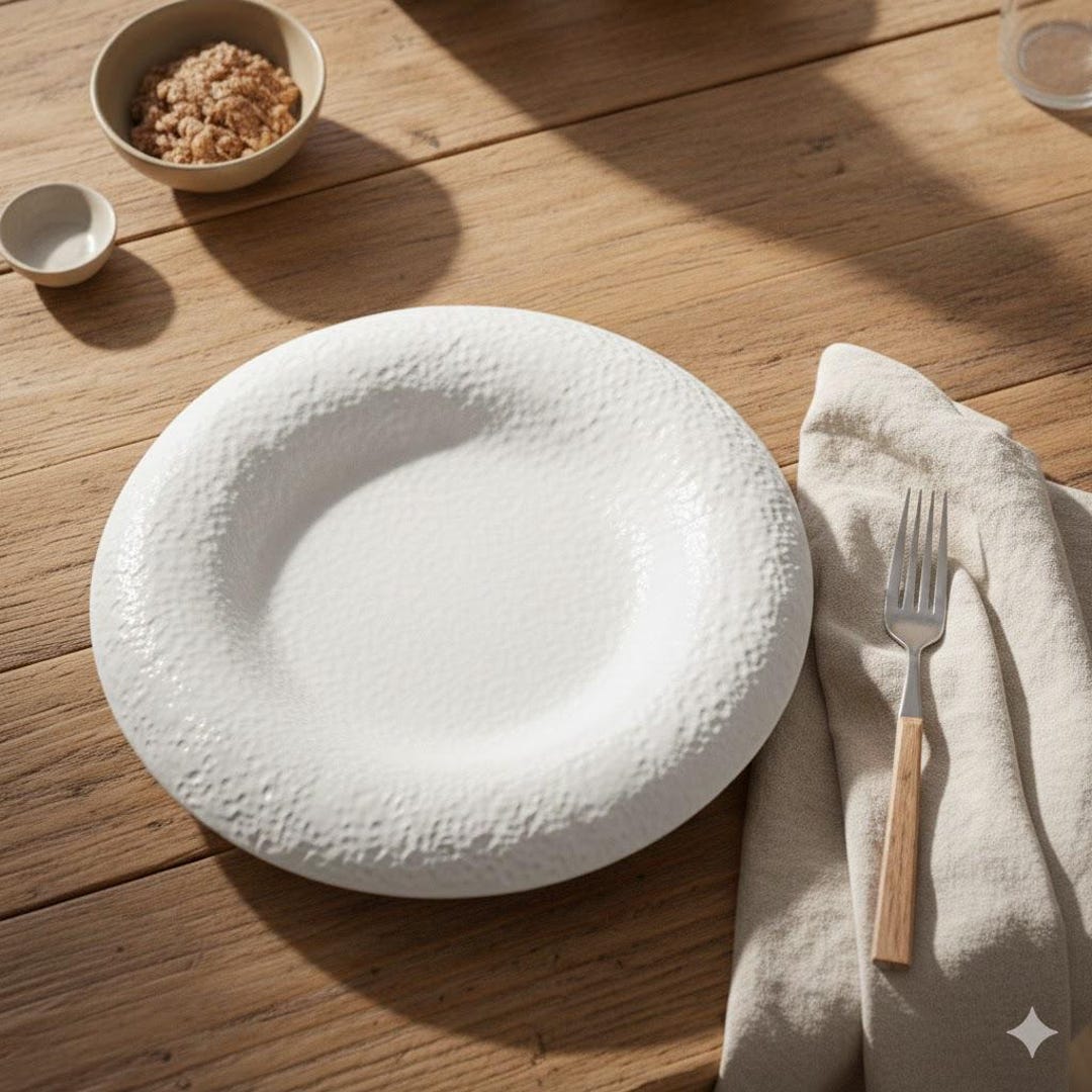 Handmade Ceramic Deep Plate - Rustic White Textured Pasta & Salad Bowl ...