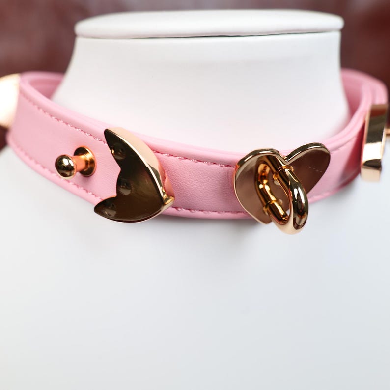 Personalized Pink Faux Leather Choker, Heart Hardware, Engraved Name - Etsy