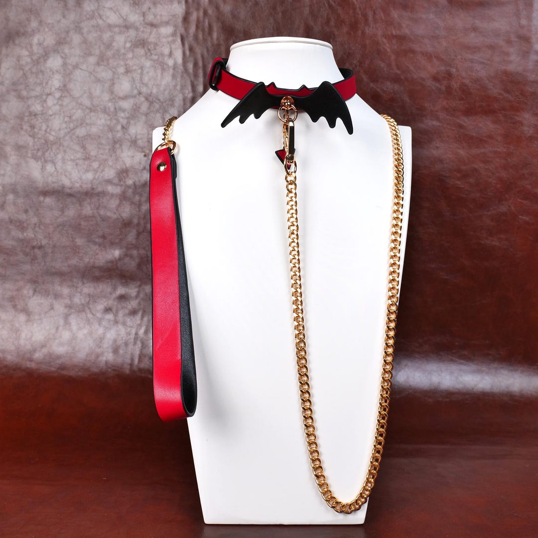 Custom Bat Wing Vegan Leather Choker With Detachable Chain ...