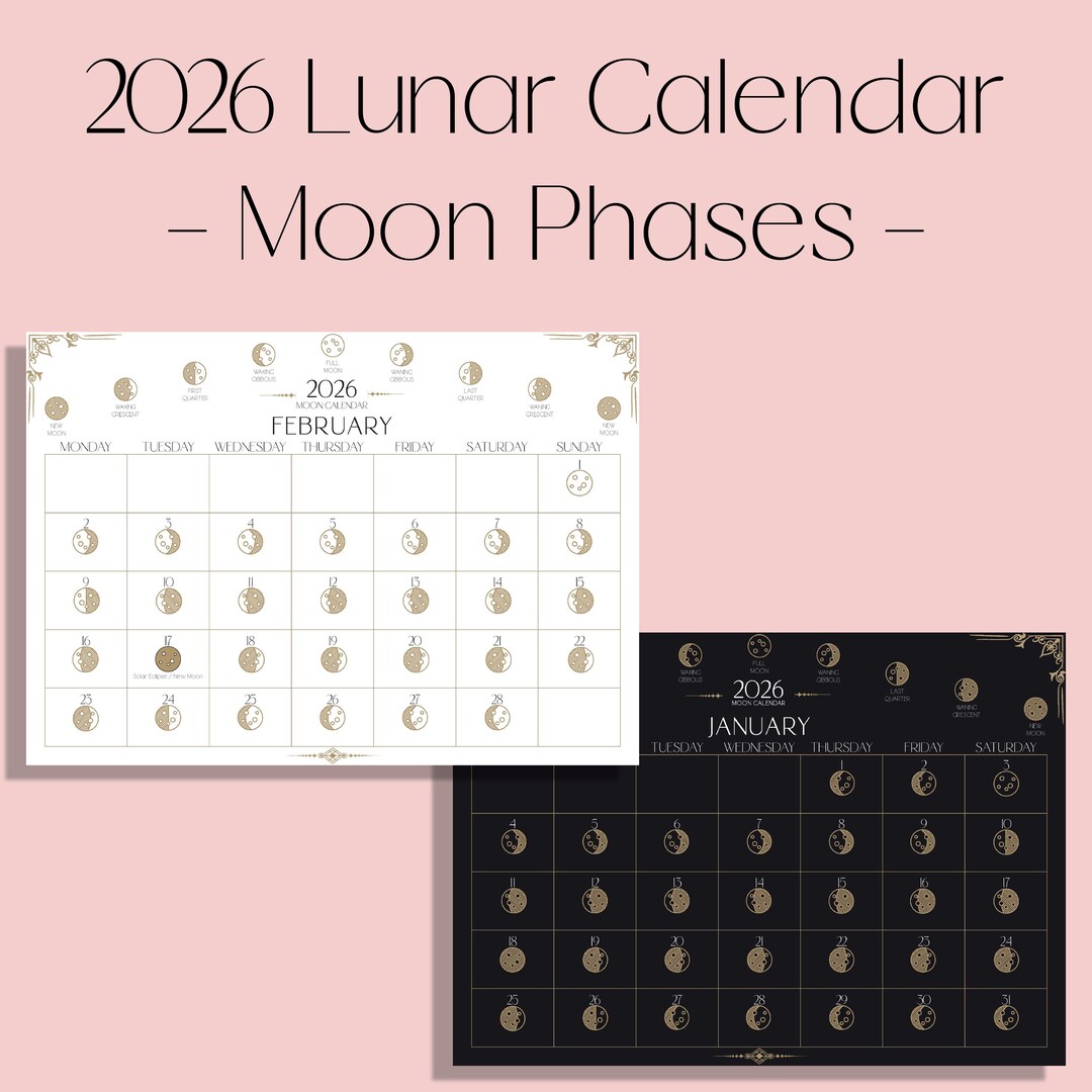 A3 Lunar Calendar Printable – Moon Phases, Dark & Light Theme (PDF ...